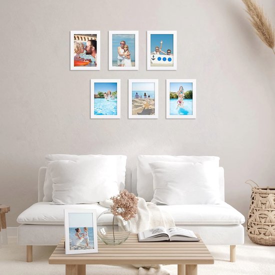Set van 12 Witte Fotolijsten 5x7 Inch voor Muur en Tafel - Houtnerf ...