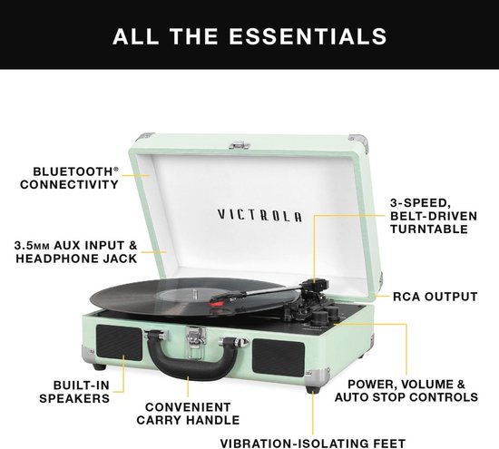 Vintage 3-Speed Bluetooth Portable Record Player with Built-in Speakers ...