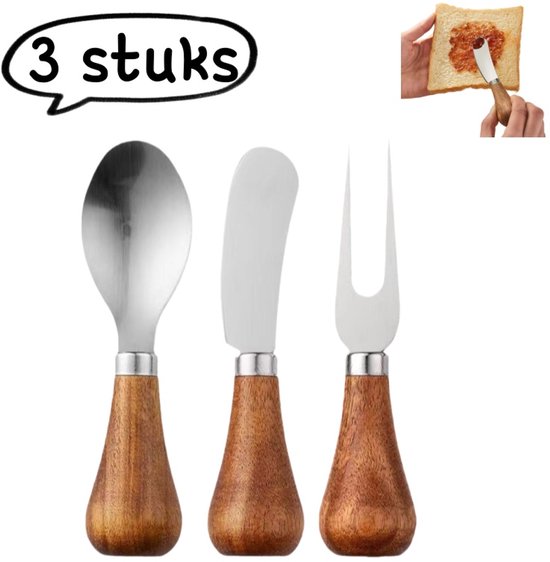 3-delig botermes - Houten mes voor het smeren van brood, pindakaas ...