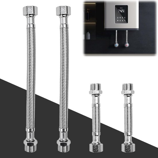4-Delige Flexibele Waterslang Set RVS 3/8 Inch Aansluiting 10cm en 20cm ...