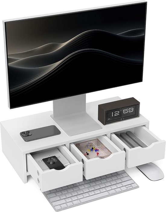 Monitorstandaard met 3 Laden - Verhoger voor Laptop, PC en Kleine ...