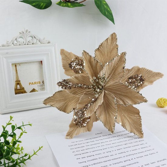 5 fleurs de poinsettia artificielles rouges scintillantes pour ...