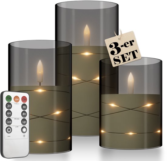 Set van 3 LED-kaarsen met lichtsnoer Vlamloze kaarsen met ...
