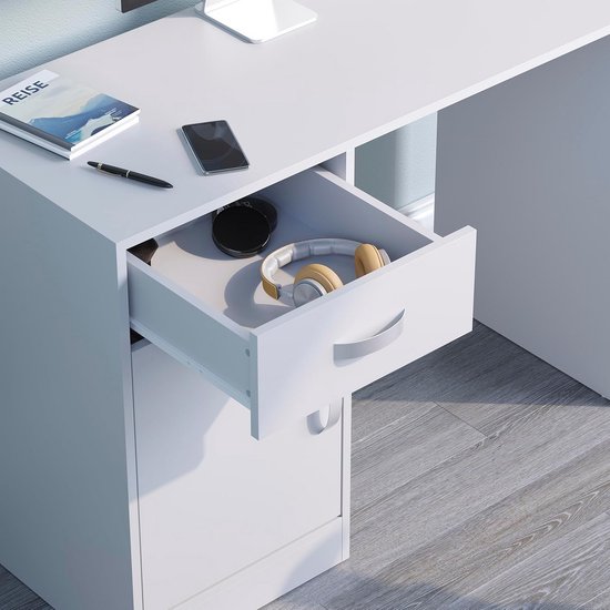 Wit Computertafel Bureau met Lade en Kast - Ideaal voor Thuis en ...