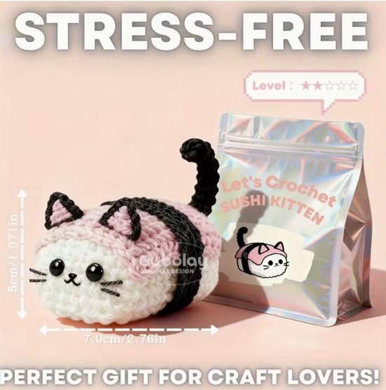 Kit de crochet DIY – Peluche Chat Sushi | Kit de crochet complet pour ...