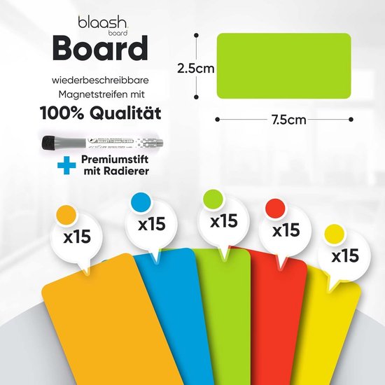 75 Writable Magneetstrips (75x25mm) - Kleurrijk, Inclusief Stift & Gum ...