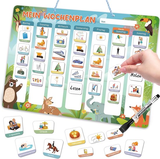 Weekplanner Magneten voor Kinderen - Afwasbaar Weekoverzicht met 220 ...