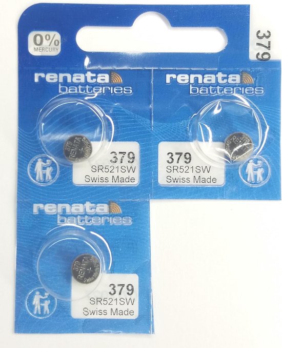 Set van 3 Knoopcelbatterijen Zilveroxide 379 / SR521 SW 1,55V ...