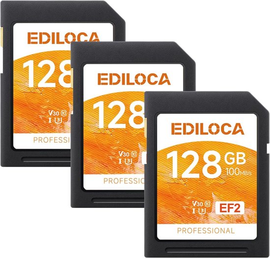 Ediloca SD-kaart 128 GB, 3 stuks, geheugenkaart, tot 100 MB/s, UHS-I ...