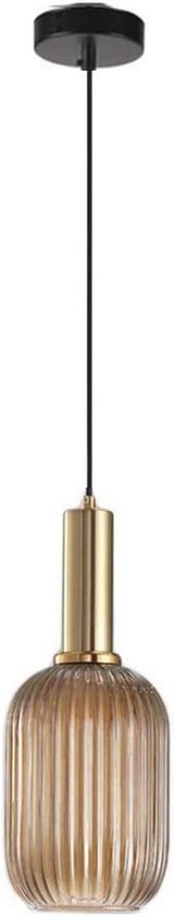 Moderne amberkleurige hanglamp met gouden fitting | bol