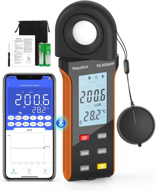 Digitale Lichtmeter met Bluetooth en Temperatuurmeter voor Fotografie ...