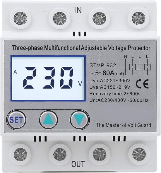 Protection de tension triphasée réglable avec LCD - Surtension, Sous ...