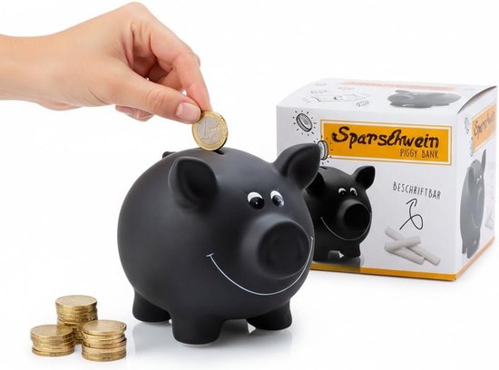 Set van 2 Zwarte Spaarvarkens van Keramiek met Slot en Sleutel ...