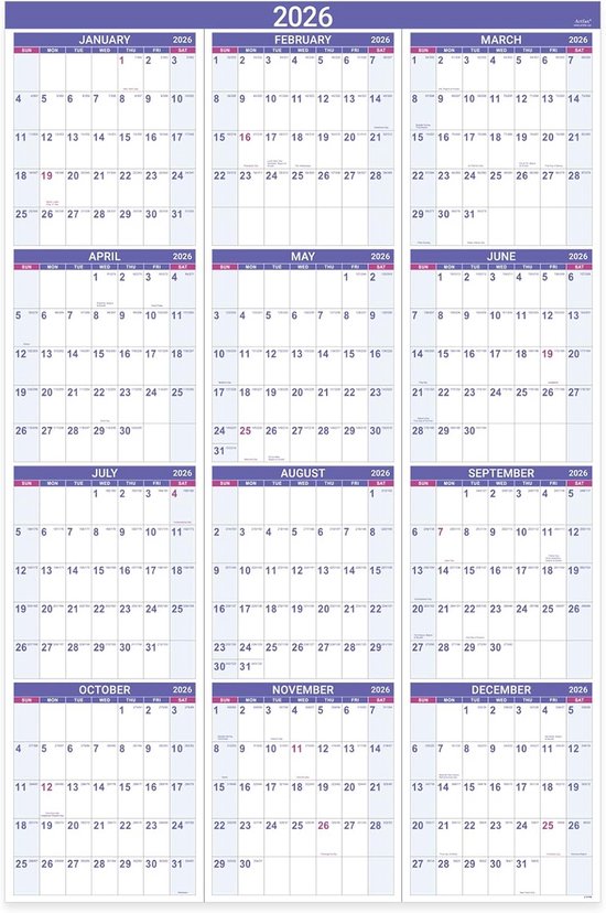 Grote Jaarkalender Wegwerpbaar 2025 - Paarse Editie | bol