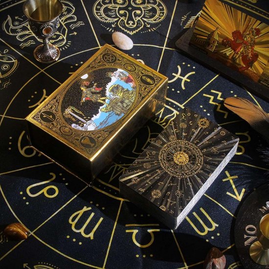 Vintage Tarotkaarten Set - 78 Stuks Zwart Goud Folie Deck met Gids en ...