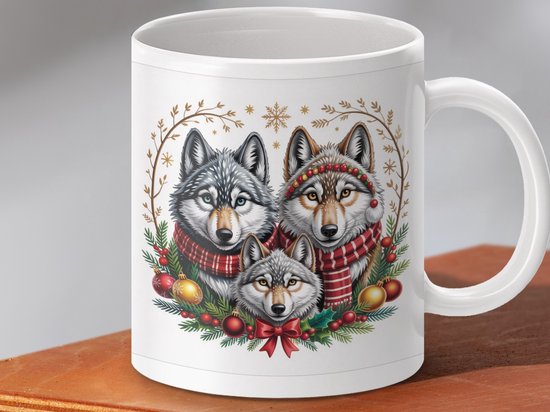 Mok Kerst Wolven Familie, Feestelijke Mug, Winter Dier Print, Unieke ...