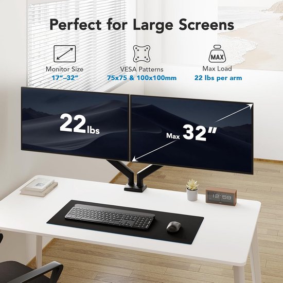 Dubbele Monitorstandaard voor Twee Schermen tot 32 Inch - Hoogte ...