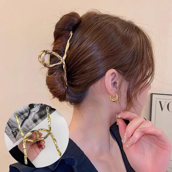 Grote Metalen Haarclip Onregelmatig Goud Kleur Sterke Grip voor Dik en ...