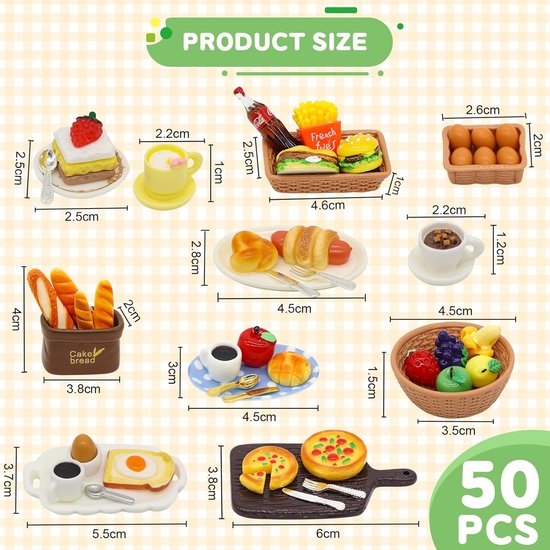 50 Delige Miniatuur Poppenhuis Accessoires Eten en Drinken Set voor 1: ...