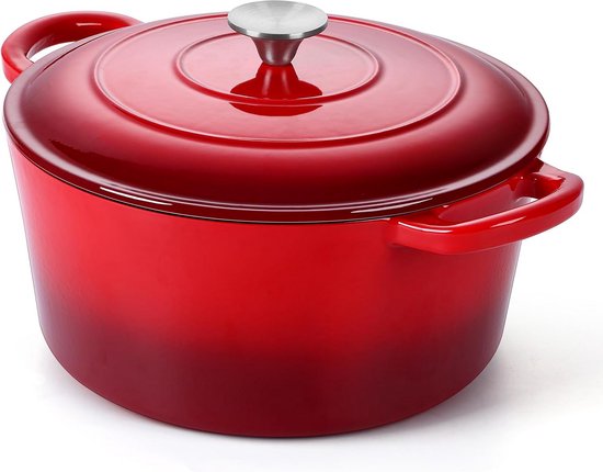Gietijzeren Emaille Dutch Oven 6 Liter met Deksel voor Koken en Bakken ...