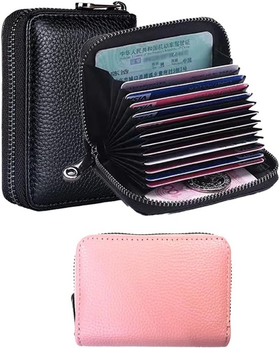 Set van 2 creditcardhouders en portemonnee van leer met 11 vakken | bol