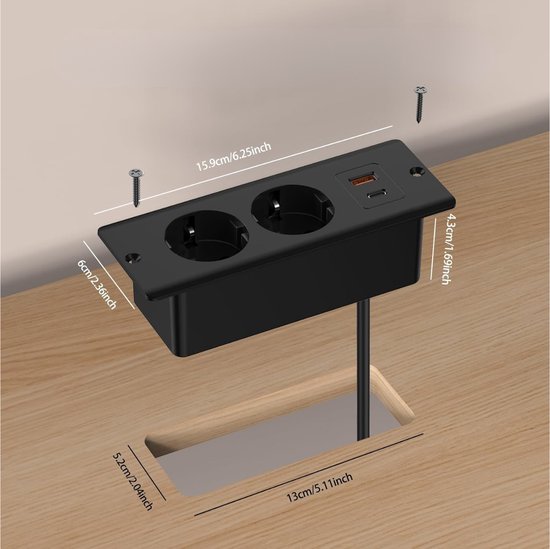 Stellar Inbouwstopcontact - Tafelstopcontact - 1 USB en 1 type C ...