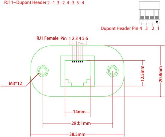 RJ11/RJ12 6P4C Vrouwelijke naar 4 Pin 4P Dupont Header Adapter Kabel | bol