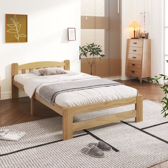 OKWISH Eenpersoonsbed - 90x200 - Grenen Bed Met Hoofdbord En Stevig ...