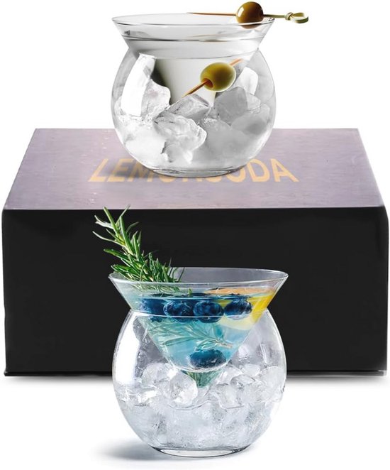 Stemless Martini-glazen set van 2 met koeler voor Margarita, Manhattan ...