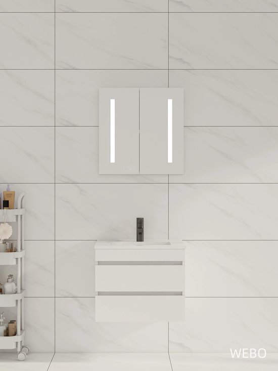 60cm Badmeubel WEBO Paris Compleet Geleverd Wit inclusief spiegelkast ...