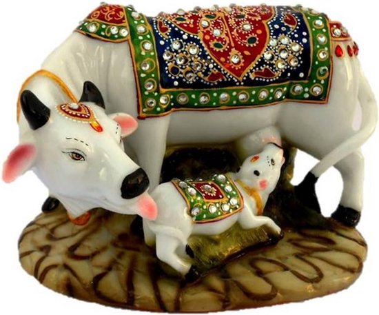 Decoratief Marmerlook Koe en Kalf Standbeeld voor Binnen en Buiten | bol