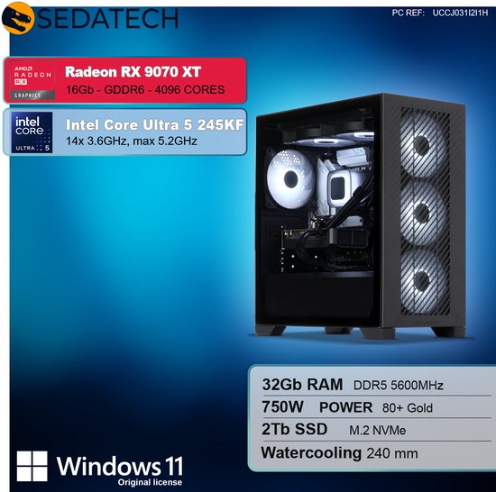 Sedatech Advanced Gaming PC Waterkoeling Tower ATX • Intel Core Ultra 5 ...