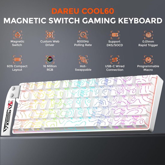 Compact 60% Magnetisch Gaming Toetsenbord met PBT Keycaps en RGB ...