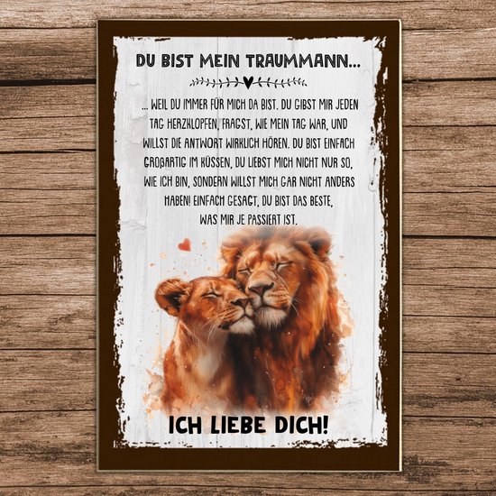 Houten Wandbord Liefdevol Leeuwenpaar in Hart - Romantische Decoratie | bol