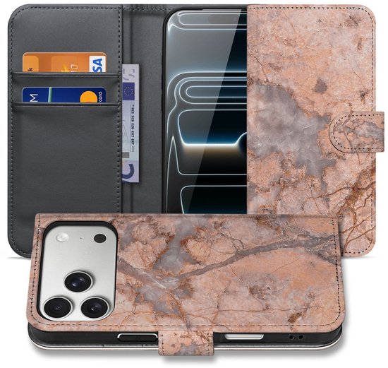 Apple iPhone 17 Pro Max Bookcase Hoes Marmer Oranje Met Pasjes | bol
