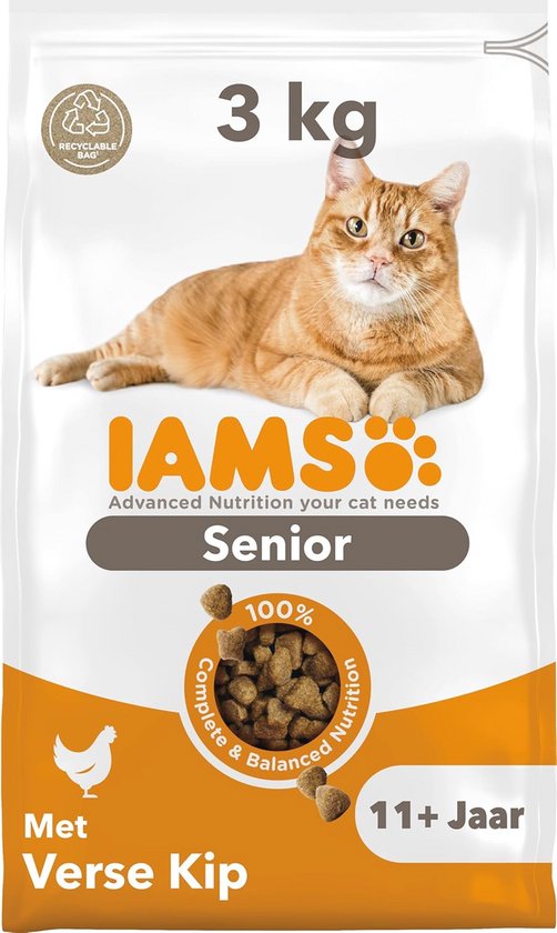 Droogvoer voor Katten 11+ Jaar met Verse Kip - 3 kg | bol