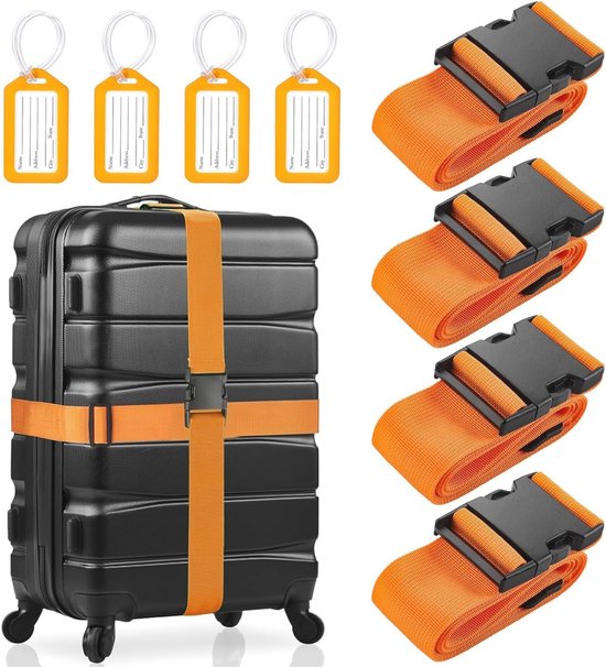 Verstelbare kofferriemen set met bagagelabels - Antislip en opvallend ...