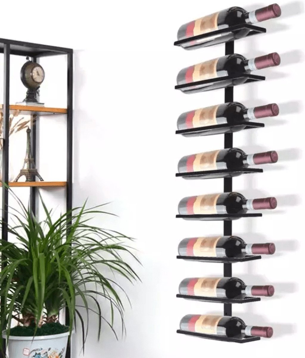 DecoVino - Industrieel Hangend Wijnrek Aan De Muur – 8 Flessen | Zwart ...