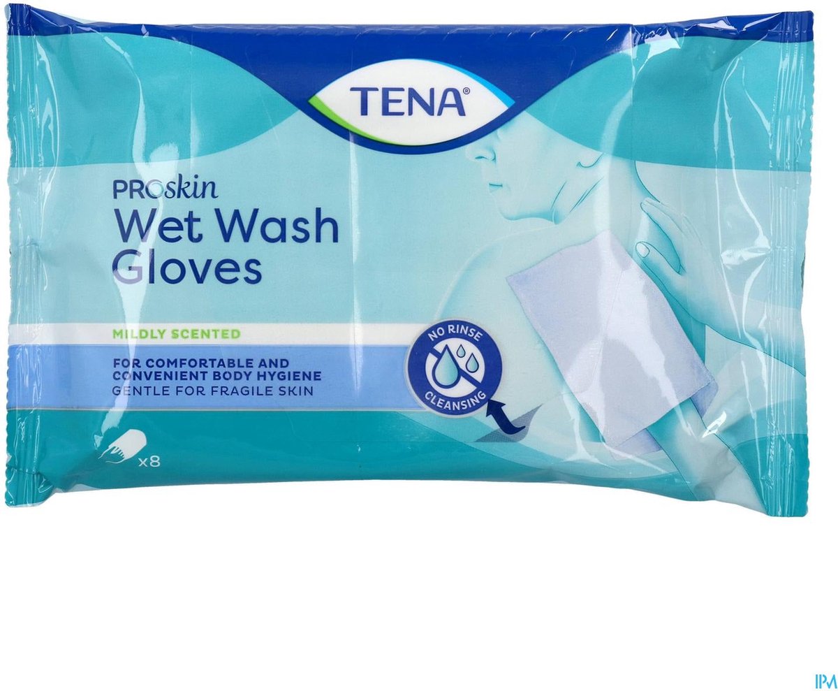 Tena Wet Wash Gloves - zacht geparfumeerd - 8 doekjes/stuk | bol