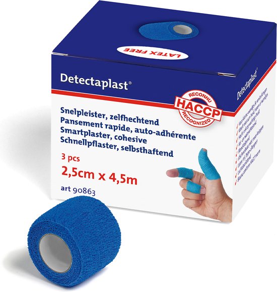 Detectaplast, Zelfklevend Pleister Blauw, HACCP, 2.5 cm x 4.5m, 3 stuks ...