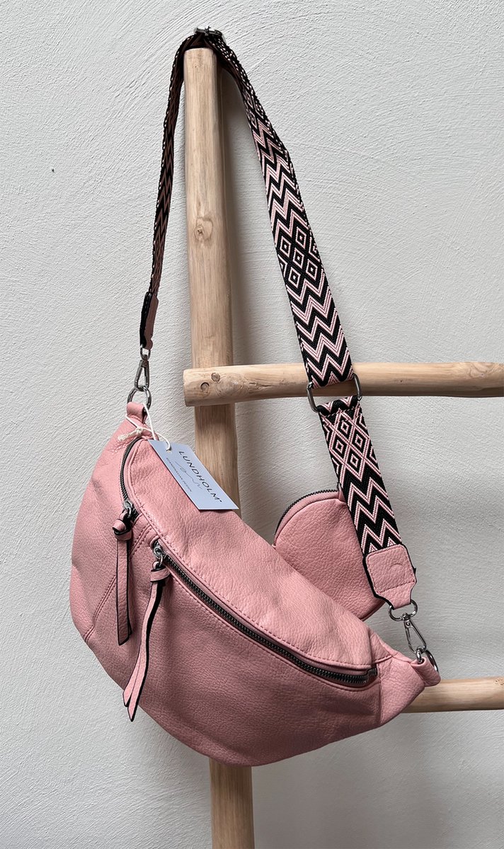 Lundholm heuptasje dames groot roze met tassenriem rose roze zwart bag ...