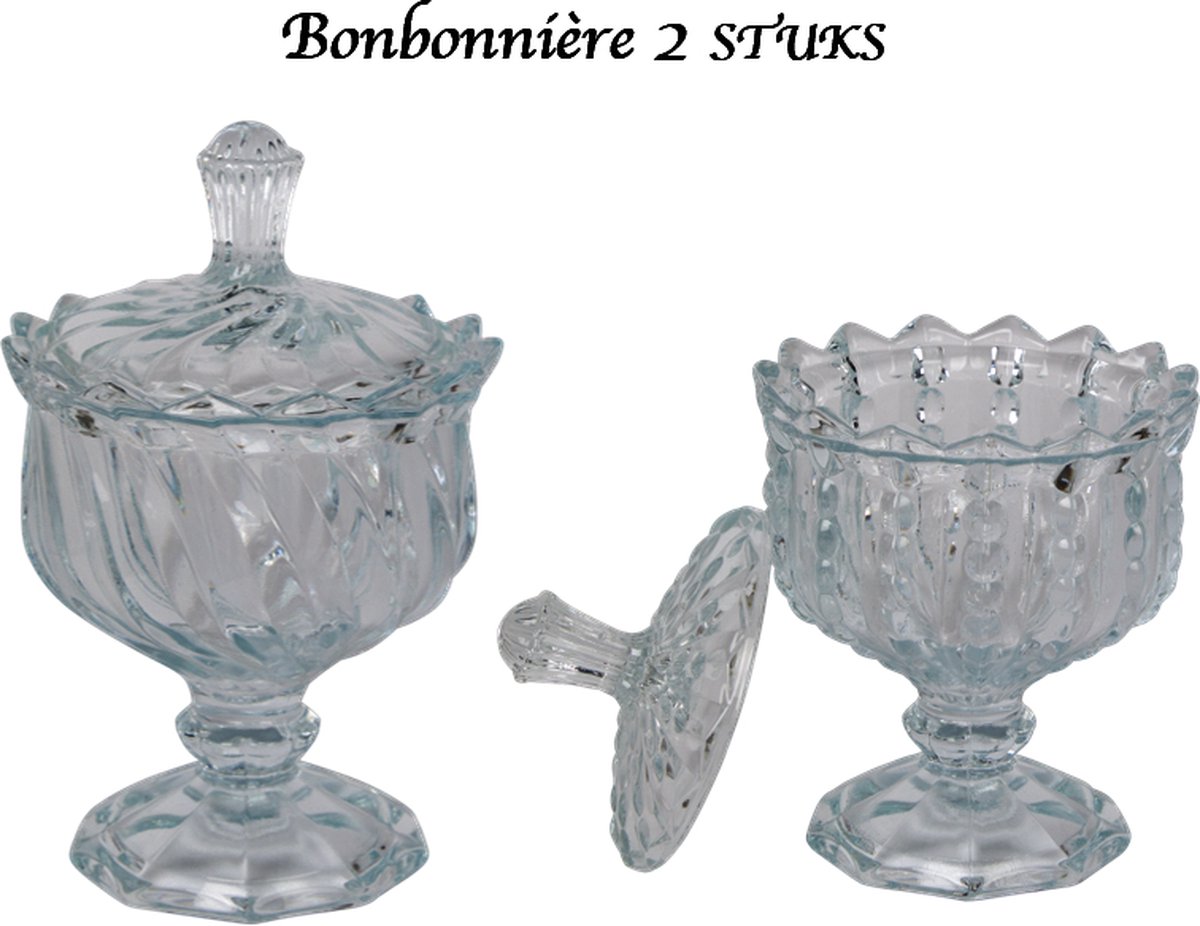 Bonbons Bonbonnière 15 x 10 cm lot de 2 - Bonbonnière en verre XL ...