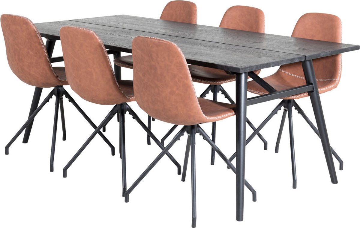 Sleek eethoek eetkamertafel uitschuifbare tafel lengte cm 195 / 280 zwart en 6 Polar... | bol.com