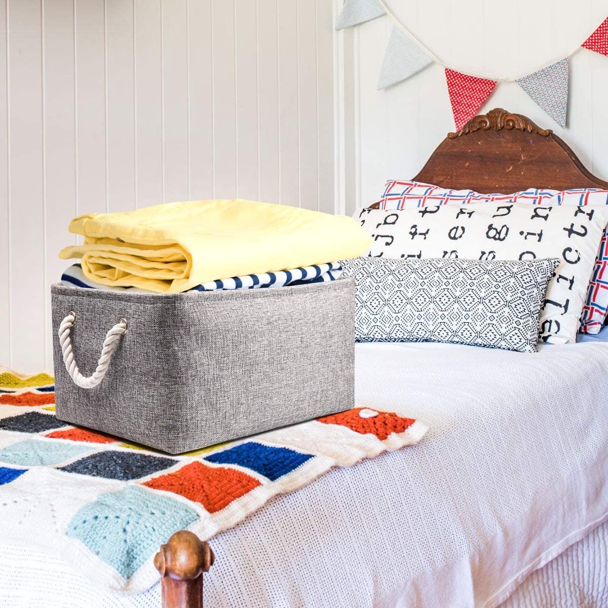 Grijze opbergdoos groot, 3 stuks stoffen opbergmand met handgrepen ...