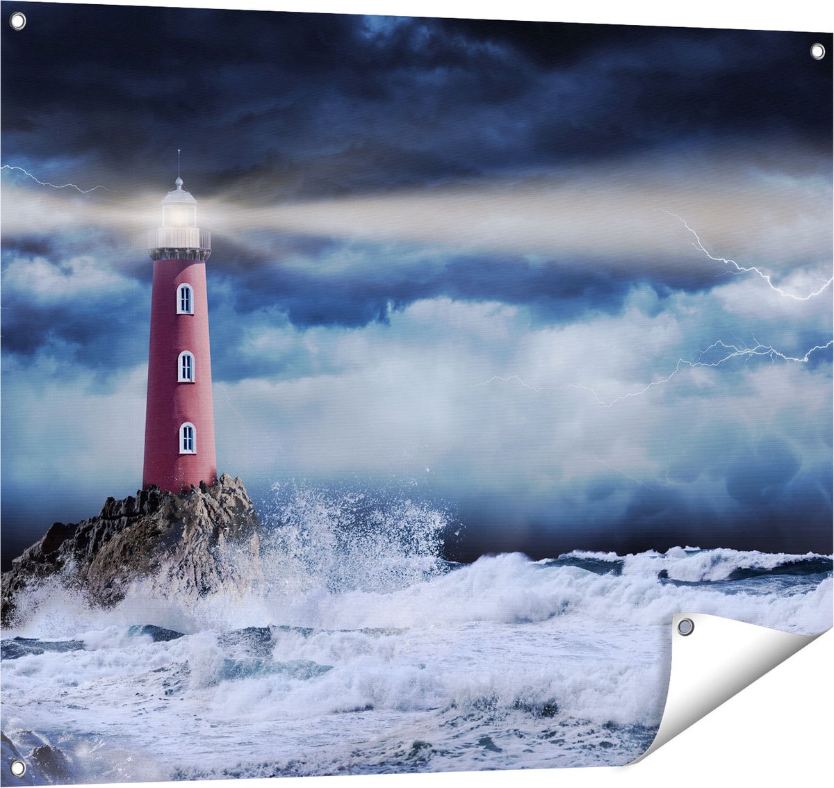 Gards Tuinposter Vuurtoren op een Storm Zee met Golfen Water - 100x80 ...