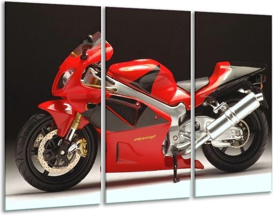 GroepArt - Schilderij - Motor - Rood, Zwart, Zilver - 120x80cm 3Luik ...