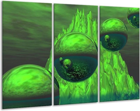 GroepArt - Schilderij - Abstract - Groen, Grijs - 120x80cm 3Luik - 6000 ...