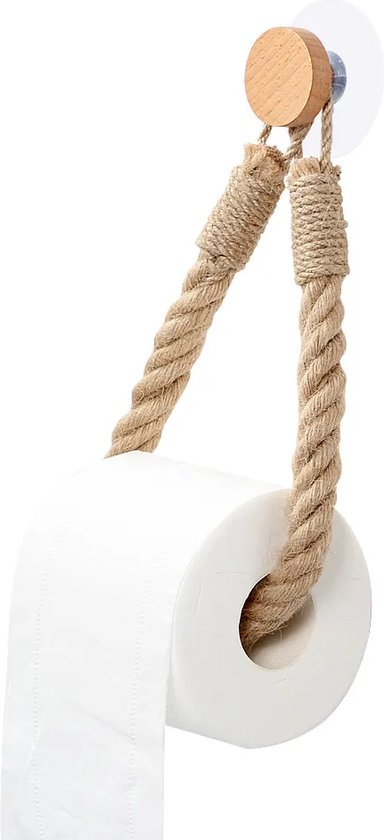 WC Rolhouder Touw - Toiletrolhouder - Zelfklevend - Hout - Zonder Boren ...