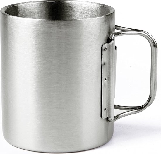 Outdoorbeker/campingbeker 300 ml met inklapbare handgrepen van RVS ...