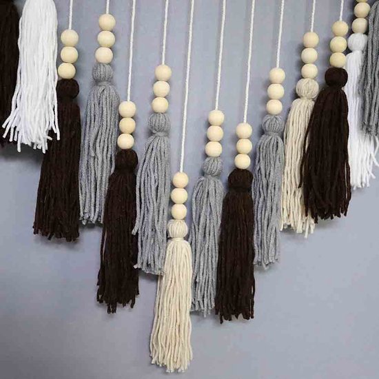 Grote macramé houten kralen kwasten wandbehang natuurlijk Boheems ...